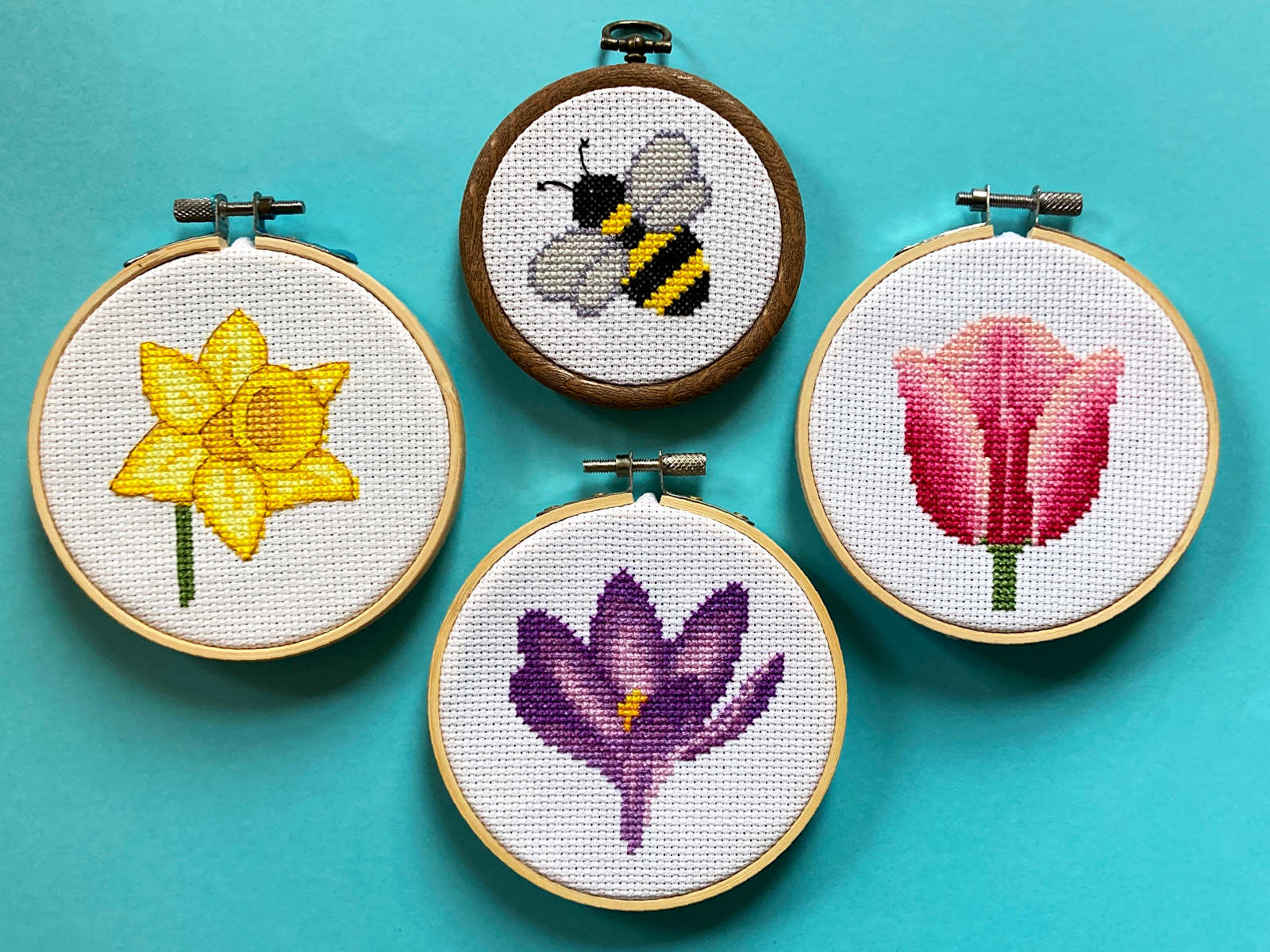 Spring Flowers Cross Stitch Kits, Beginner DIY Craft Kits | Knit Knot ...