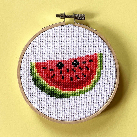 Happy Watermelon Cross Stitch Kit, Summer fruits | Knit Knot Krafts